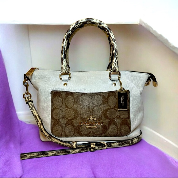 Coach | Bags | Coach Emma Mini Satchel Khaki Signature Leather Monogram ...